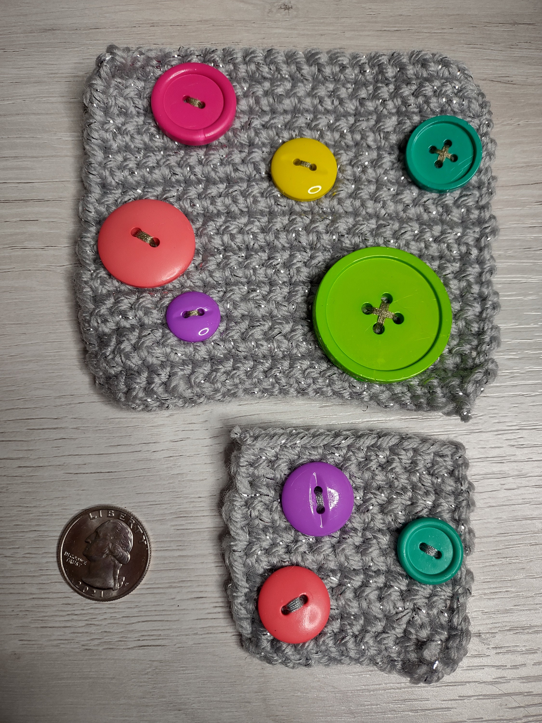 Grey Crochet Button Fidget Square, Button Fidget Toy, Quiet Button Stim ...