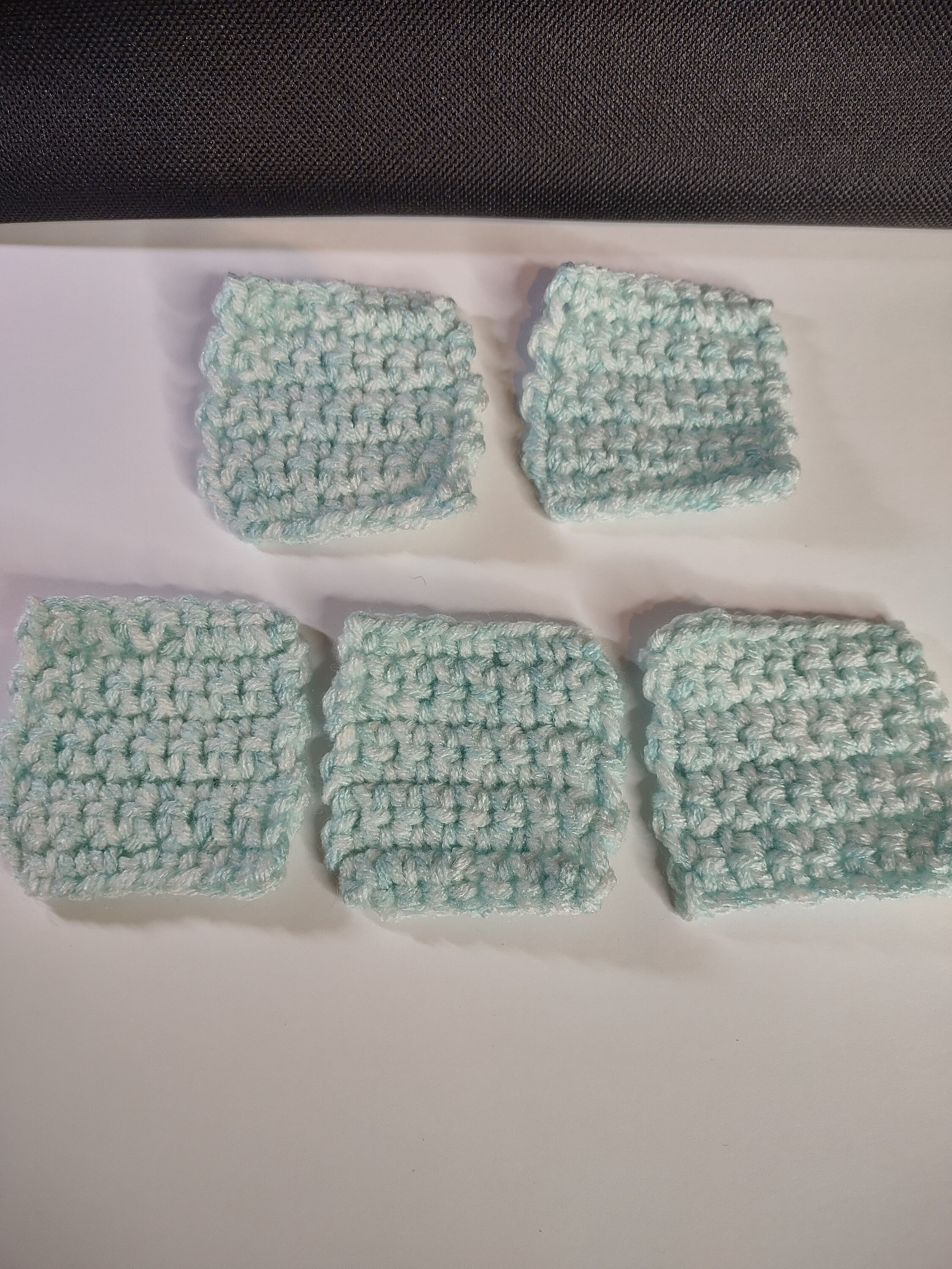 5 Mini Light Blue Crochet Fidget Squares, Small Travel Size Fidget ...