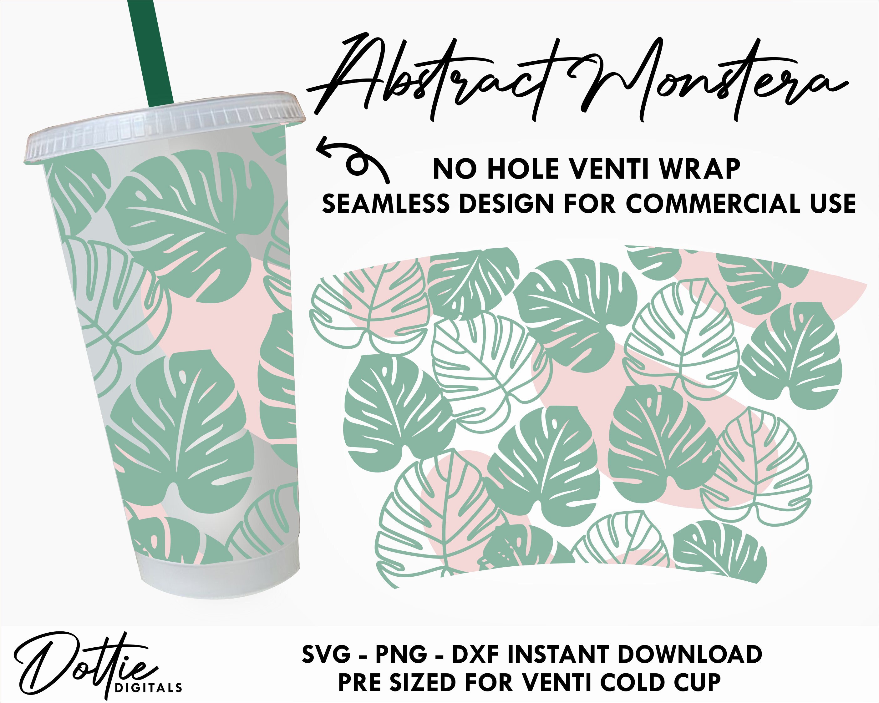 Abstract Monstera Leaf Sbux Cold Cup No Hole SVG PNG Dxf No - Etsy