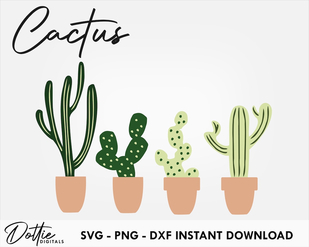 4 Piece Cactus Element Bundle SVG PNG DXF Plant Cacti Potted Plant ...