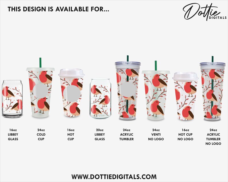 Winter Robins 24oz Cold Cup No Hole SVG PNG Dxf No Gap Festive Xmas ...