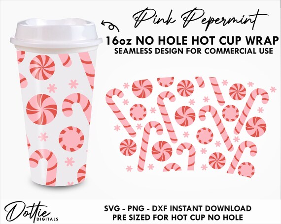 Cute Pink Peppermints Candy 16oz Hot Cup No Hole SVG Xmas - Etsy