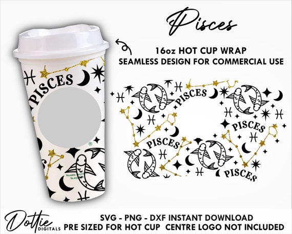 Pisces Hot Cup SVG Template Mystical Star Zodiac Sign Png DXF - Etsy
