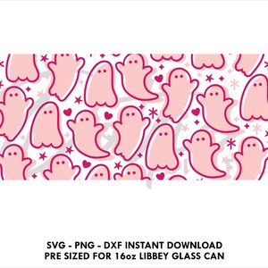 Cute Ghosts Glass Wrap SVG Halloween Boo Pink Layered 16oz Can Svg PNG ...