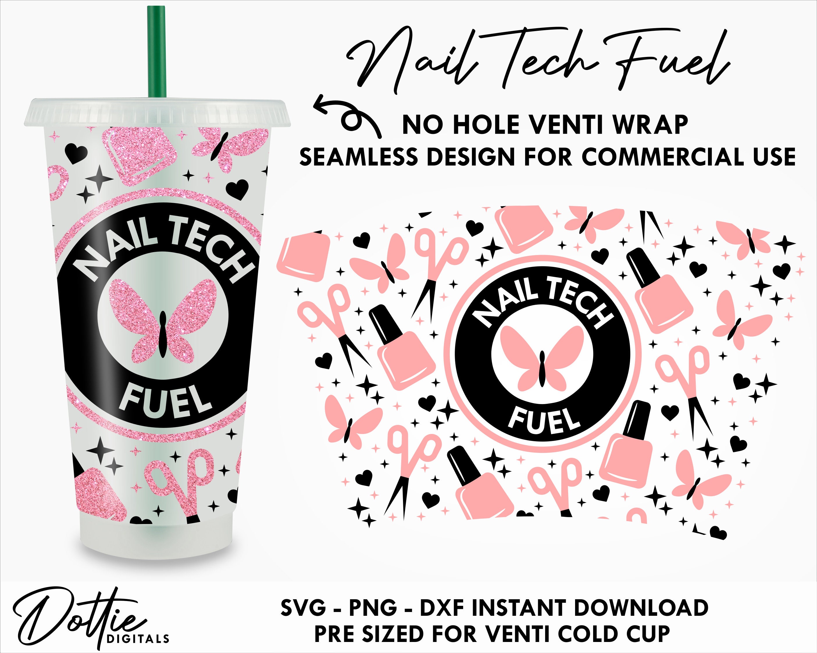 Nail Tech Fuel Sbux Cold Cup No Hole SVG PNG Dxf No Gap Nail - Etsy