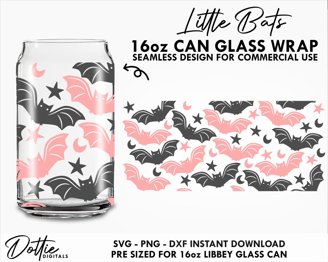 Cute Little Bats Glass Wrap SVG Halloween Pink Layered 16oz Can Svg PNG ...