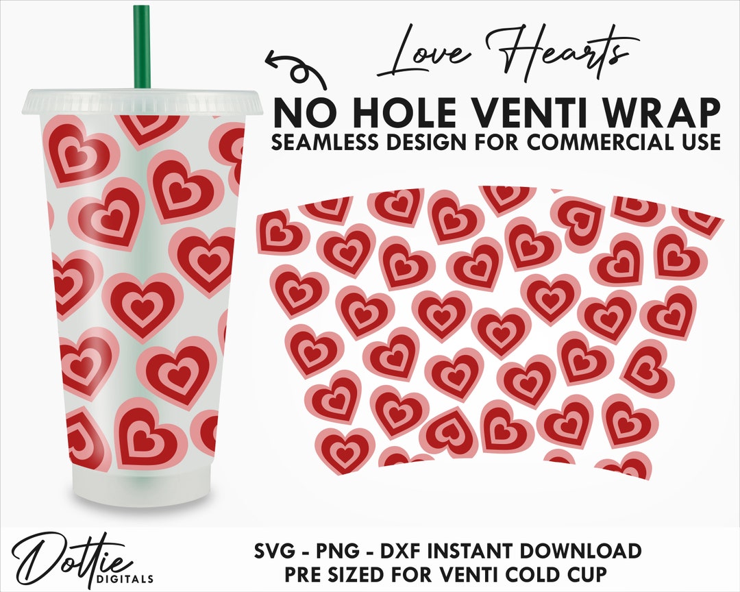 Love Hearts Cold Cup No Hole SVG PNG DXF No Gap Sbux Valentines Two ...
