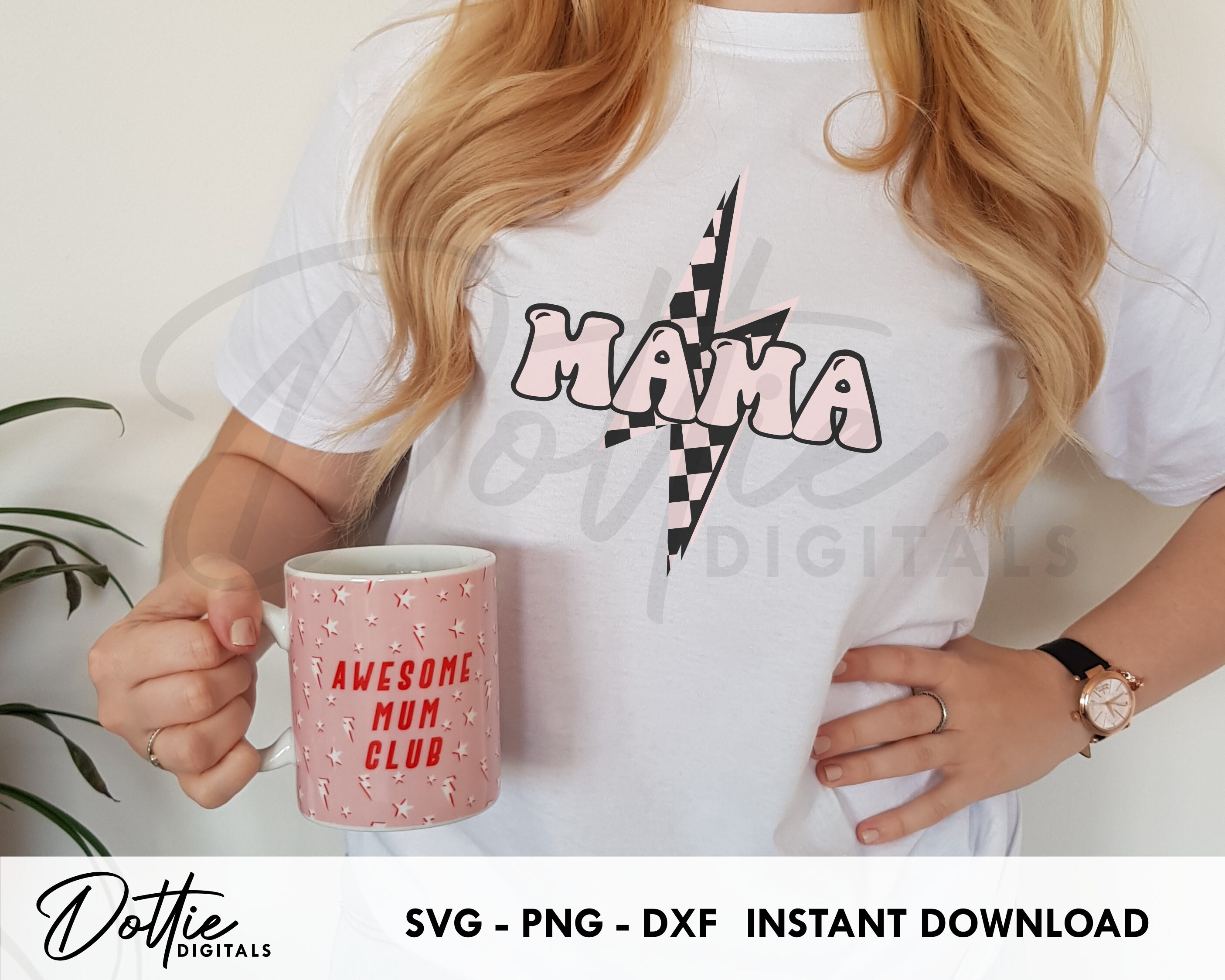 Mama SVG PNG DXF Checkerboard Lightning Bolt Sublimation Sticker ...