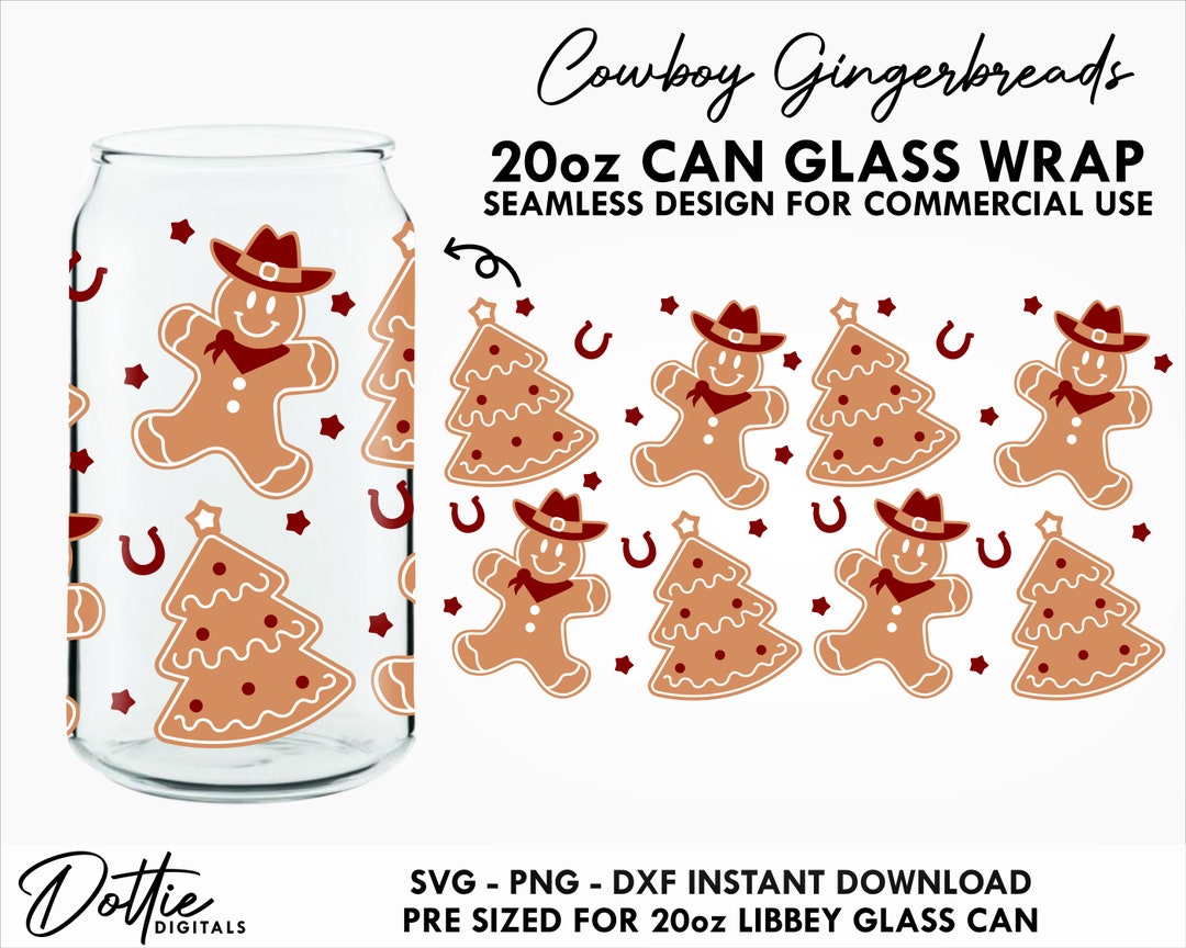 Cowboy Gingerbreads 20 Oz Beer Glass Can SVG Beer Can Festive Xmas Tree ...