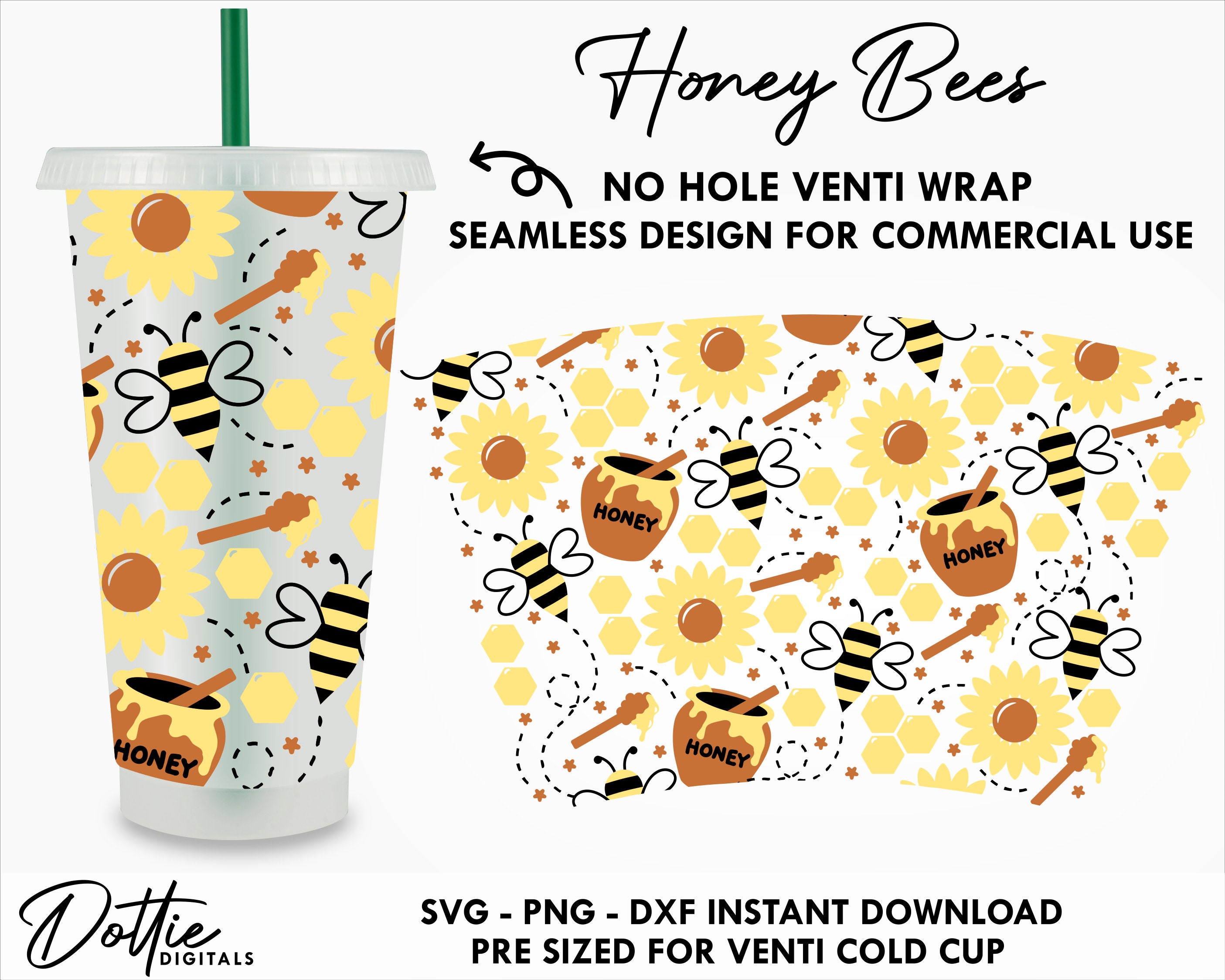 Honey Bee Sbux Cold Cup No Hole SVG PNG Dxf No Gap Bees - Etsy