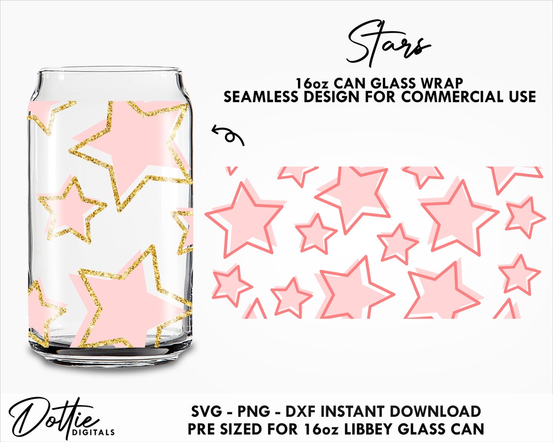 Stars 16 Oz Glass Can Cutfile SVG PNG DXF - Layered Outline Star 16oz ...