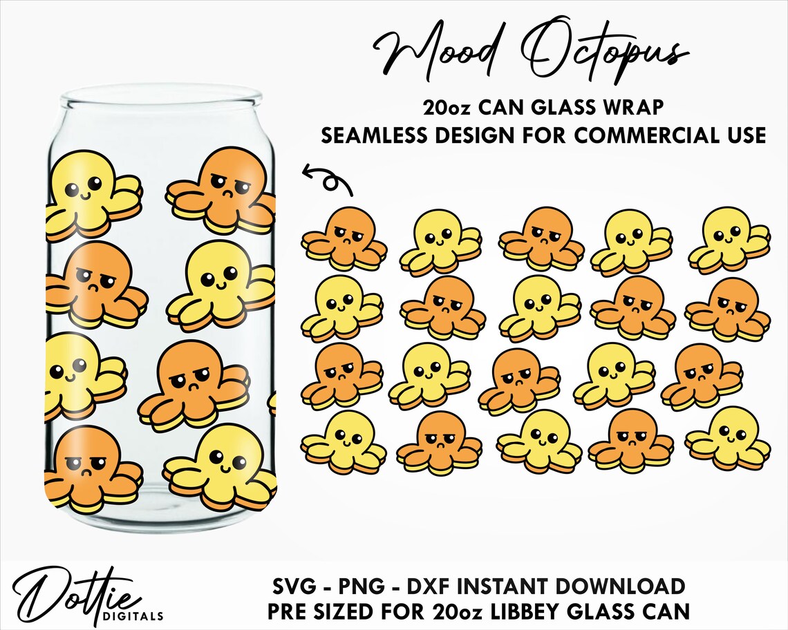 Mood Octopus 20 Oz Glass Can SVG PNG DXF Cutfile Reversible - Etsy