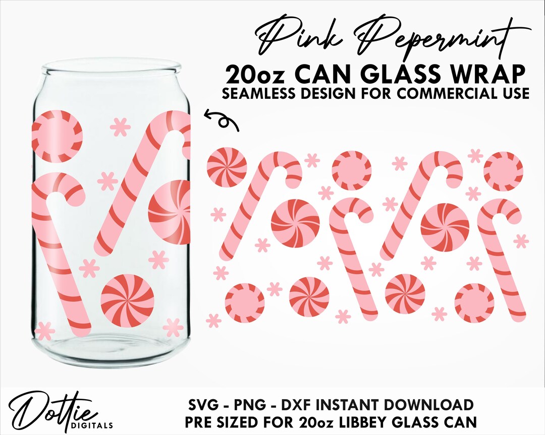 Pink Minty Peppermint Candy Canes 20 Oz Glass Can SVG Beer Can Festive ...