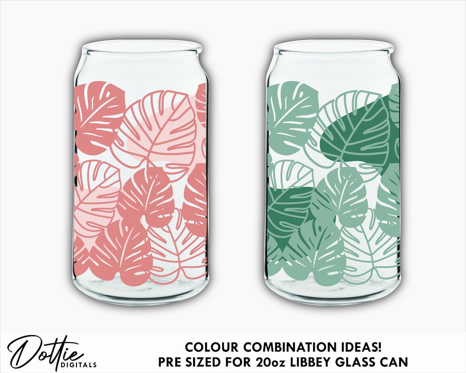 Abstract Monstera 20 Oz Glass Can SVG Can Boho Cheese Plant - Etsy