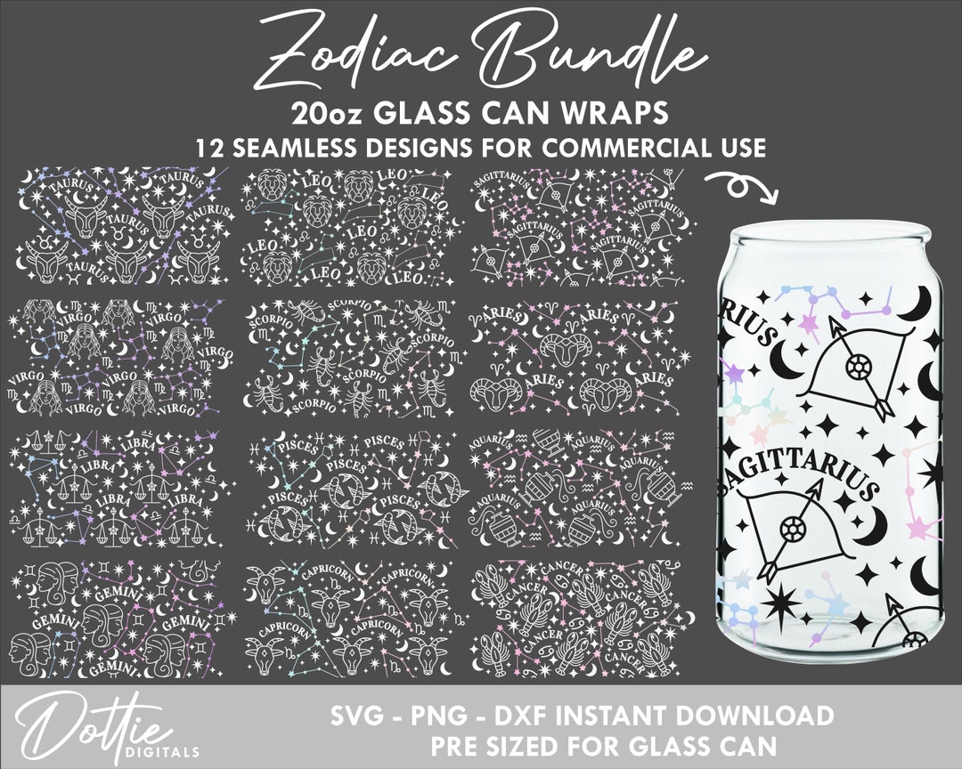 ZODIAC BUNDLE 20 Oz Glass SVG - Star Sign Svg Set 12 Designs Beer Can ...