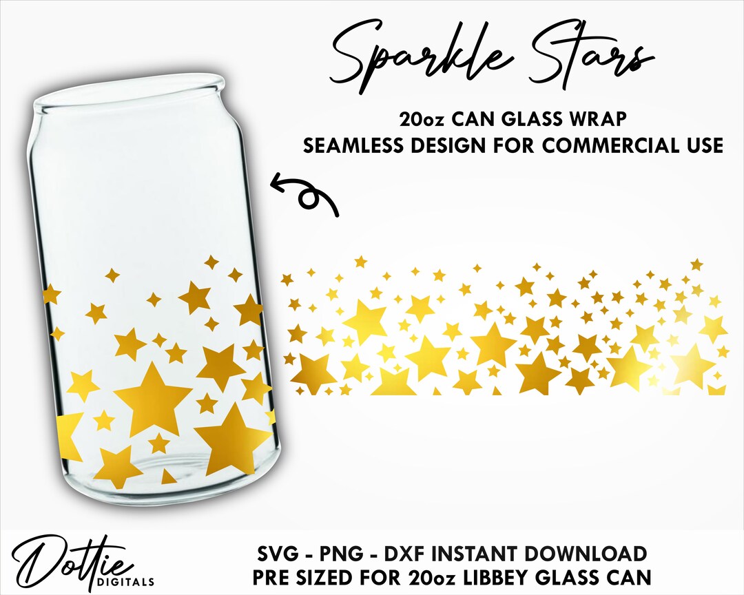 Stars 20 Oz Glass Can SVG Beer Can Sparkle Star Wrap Svg Png DXF Night ...