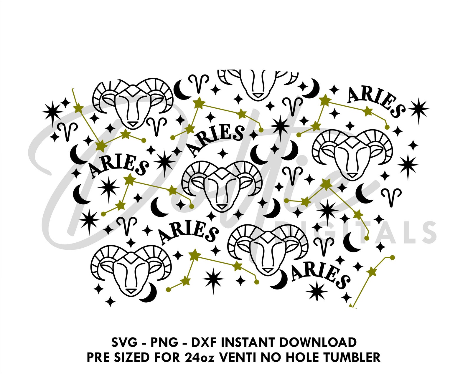 Aries Sbux Cold Cup No Hole SVG PNG Dxf No Gap Ram Star Sign Zodiac ...