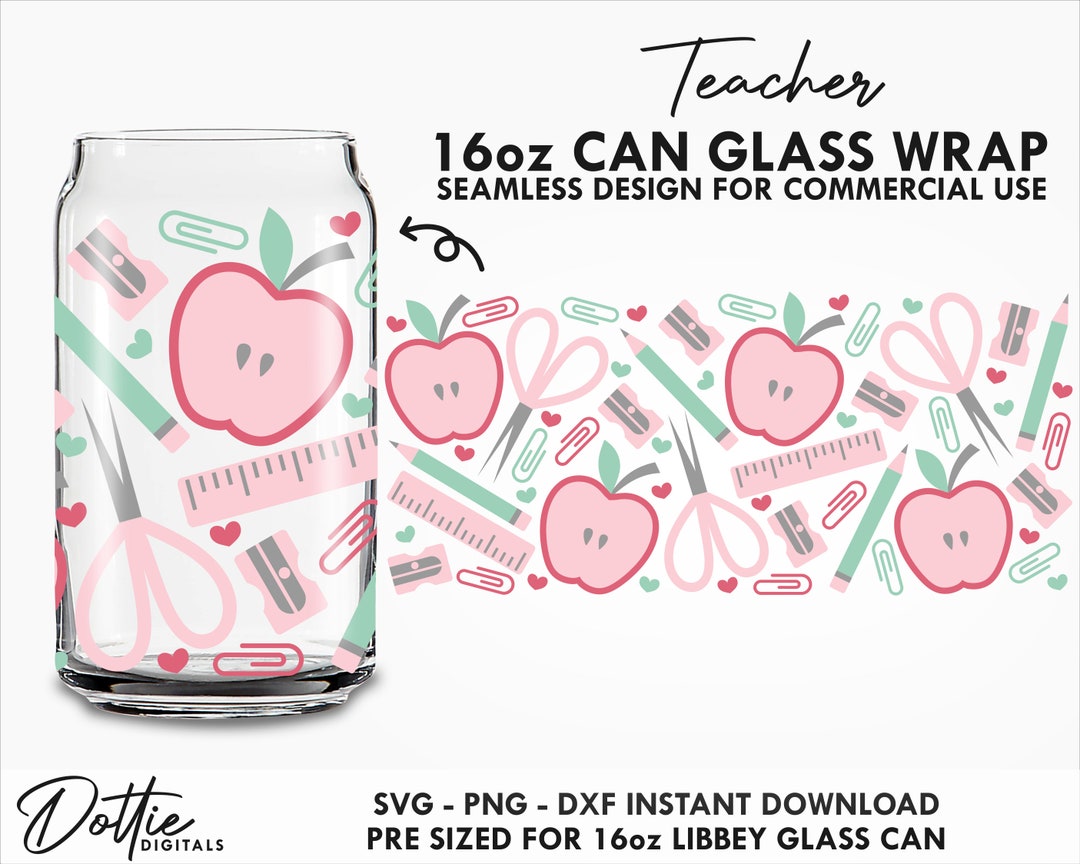 School Teacher Glass Wrap SVG Pencil Case Stationary Apple Elementary ...