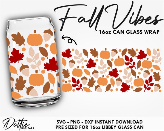 Glass Wrap SVG Fall Leaves Pumpkin 16oz Can Svg PNG DXF - Etsy