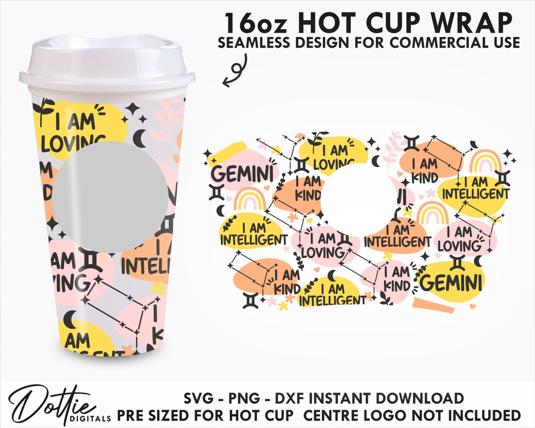 Gemini Affirmations Sbux Hot Cup SVG Abstract Zodiac Star Sign Trait ...