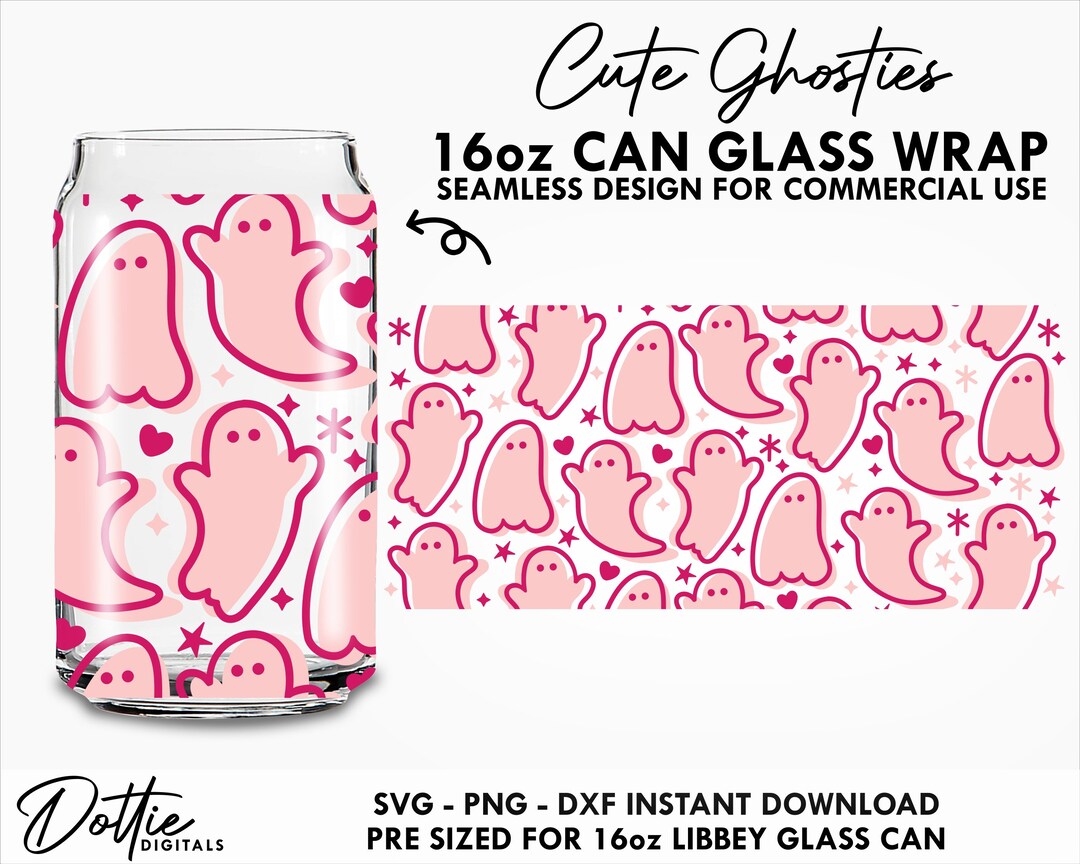 Cute Ghosts Glass Wrap SVG Halloween Boo Pink Layered 16oz Can Svg PNG ...