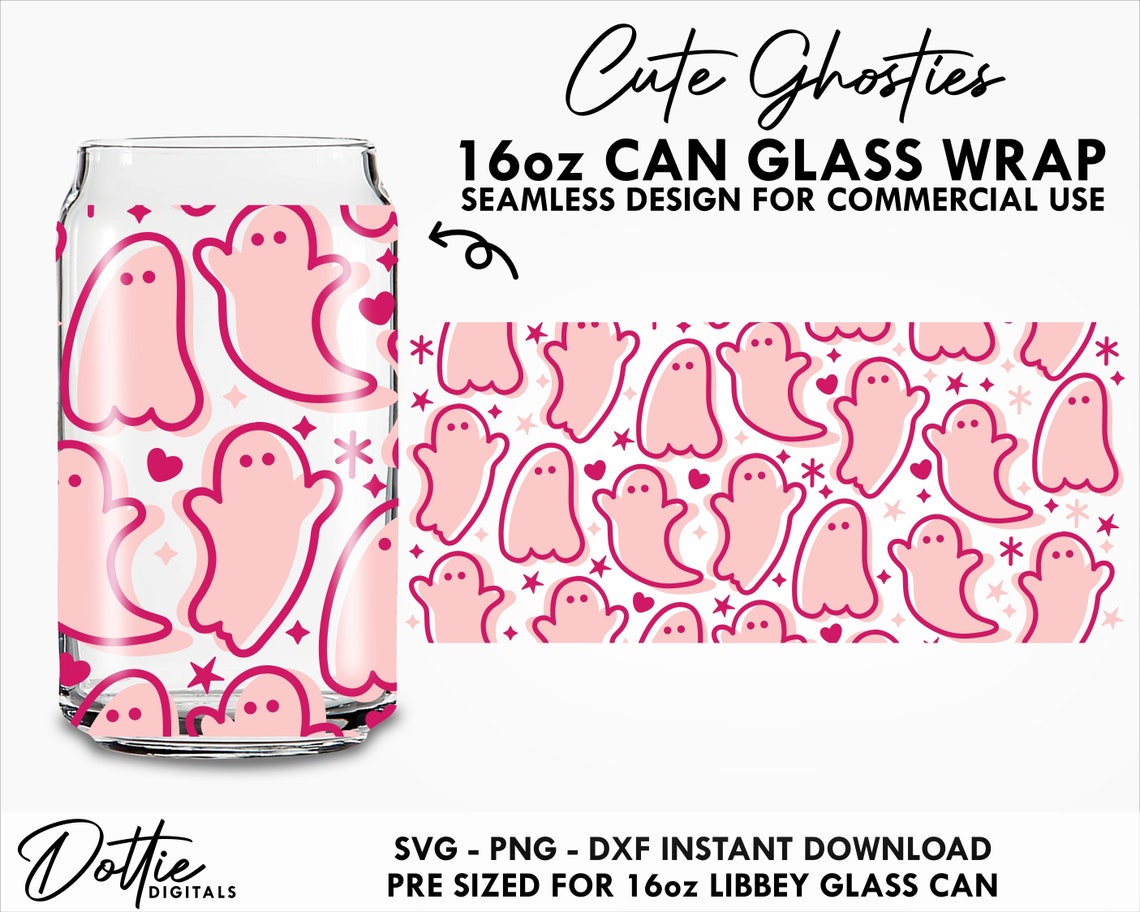 Cute Ghosts Glass Wrap SVG Halloween Boo Pink Layered 16oz Can - Etsy