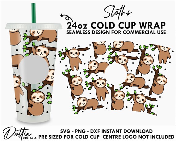 Sloths Sbux Cold Cup SVG PNG DXF Cute Animals Jungle Sleeping - Etsy UK
