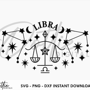 Libra SVG PNG DXF Star Sign Cutting File Design - Scales Weights ...
