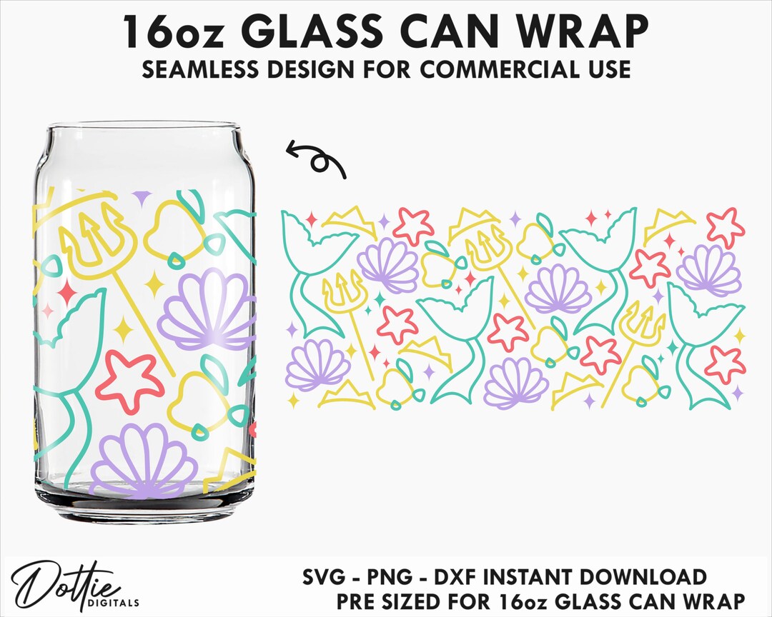 Mermaid SVG 16oz Libbey Can Svg Wrap PNG DXF Under Water Sea Shell ...
