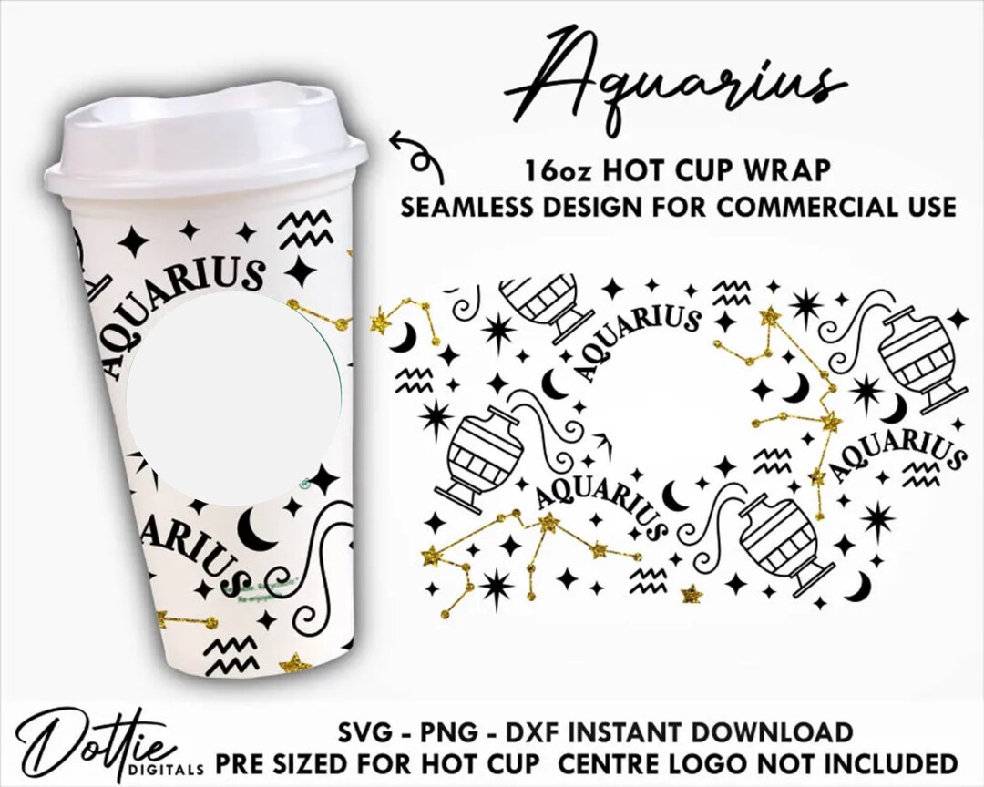 Aquarius Hot Cup SVG Template Mystical Star Zodiac Sign Png DXF ...