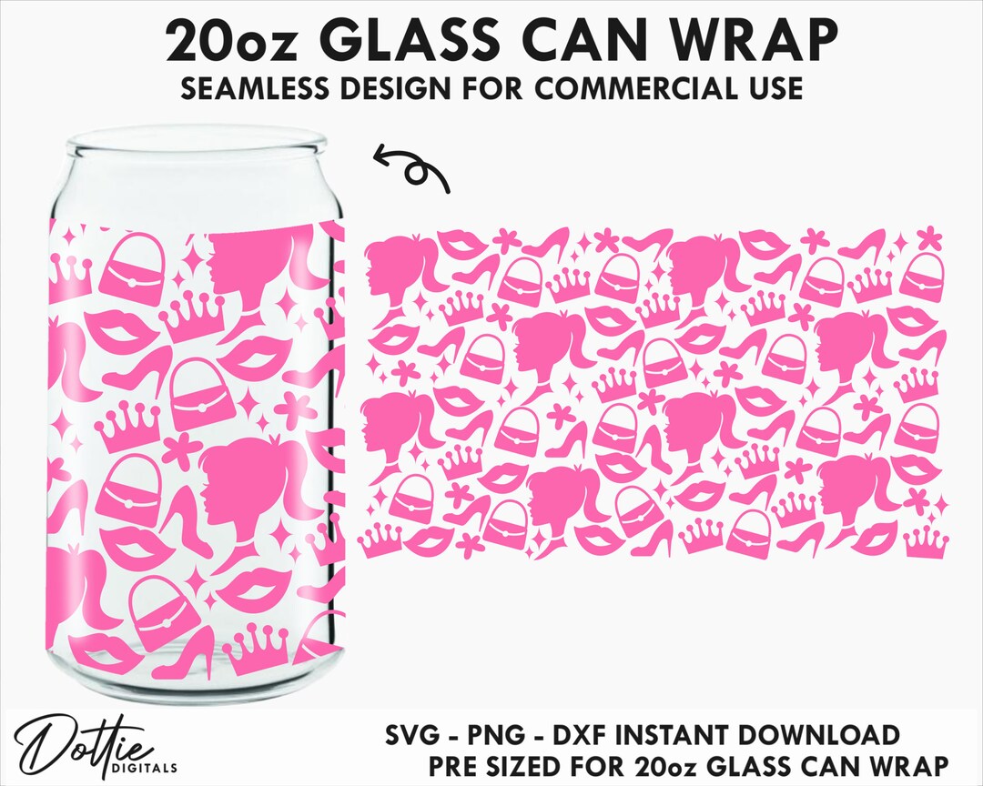 Pink Doll 20 Oz Libbey Glass Can SVG Glass Beer Can Wrap Svg PNG DXF ...