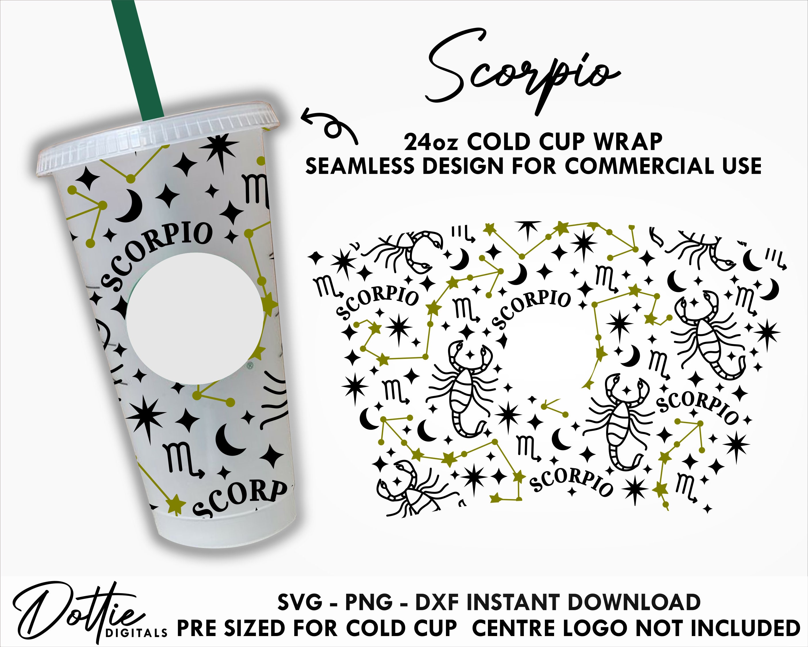 Scorpio Sbux Cold Cup SVG PNG DXF Scorpion Zodiac Star Sign Cutting ...