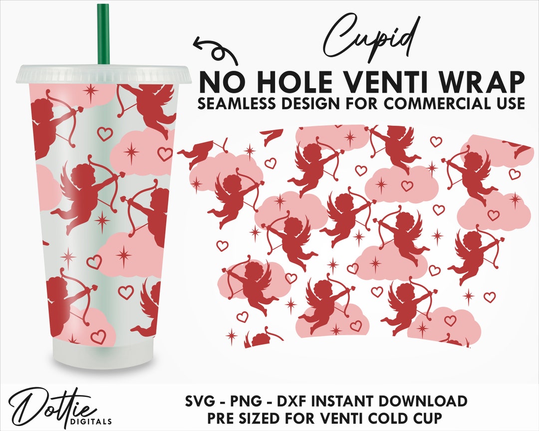 Cupid Sbux Cold Cup No Hole SVG PNG DXF No Gap Romantic Valentines Day ...