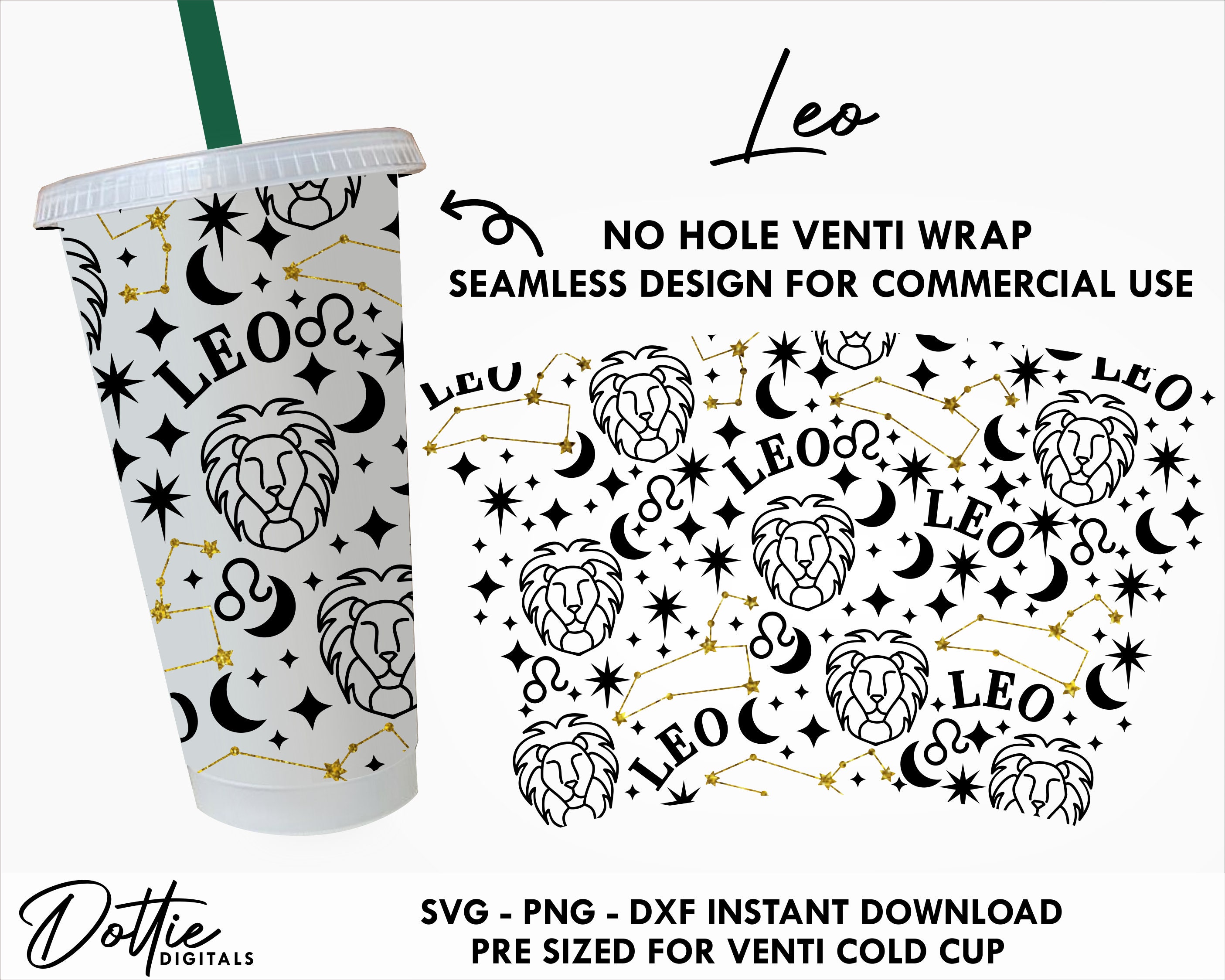Leo Sbux Cold Cup No Hole SVG PNG Dxf No Gap Star Sign Zodiac - Etsy