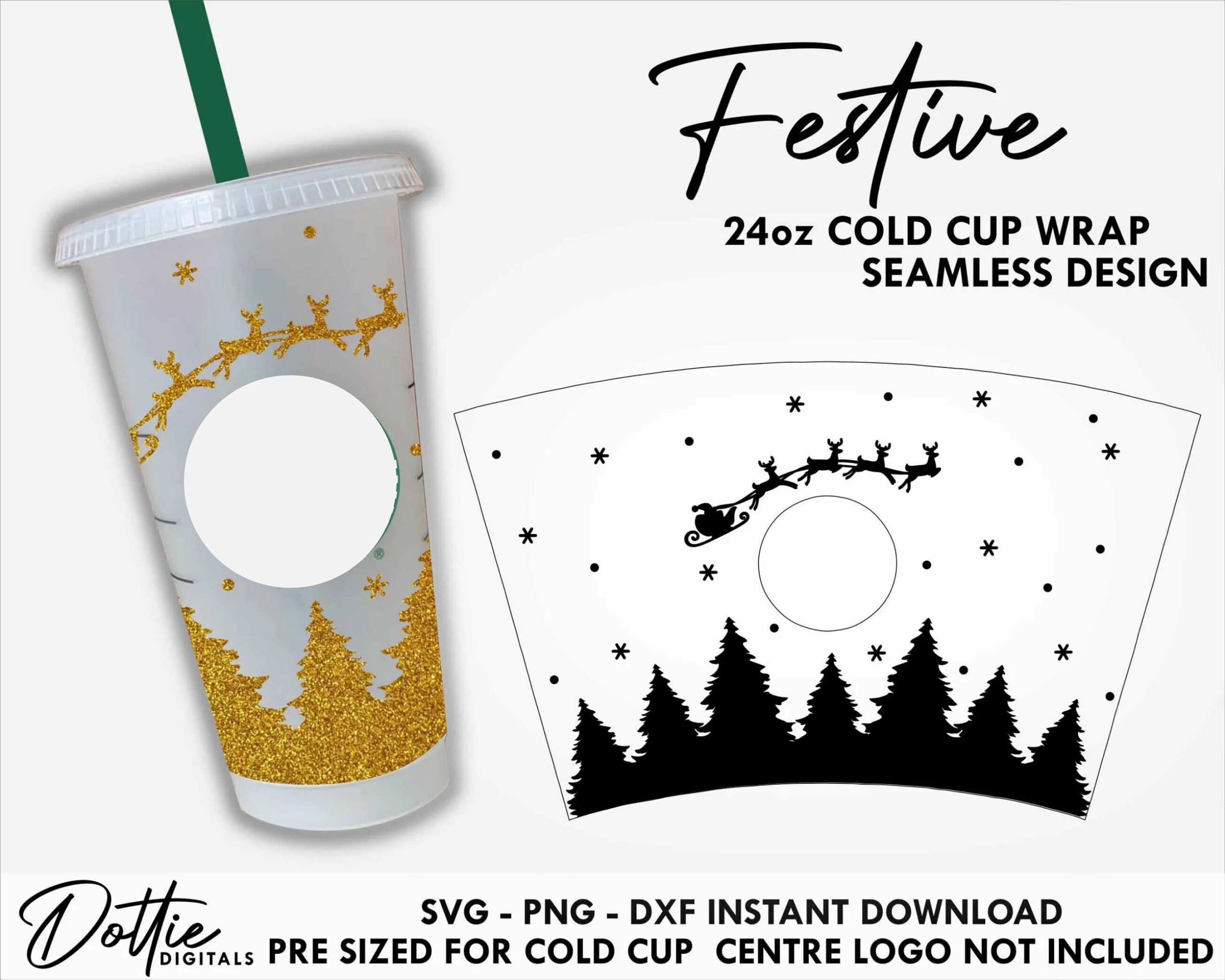 Festive Trees Cold Cup SVG PNG DXF Christmas Cutting File 24oz Xmas Sky ...