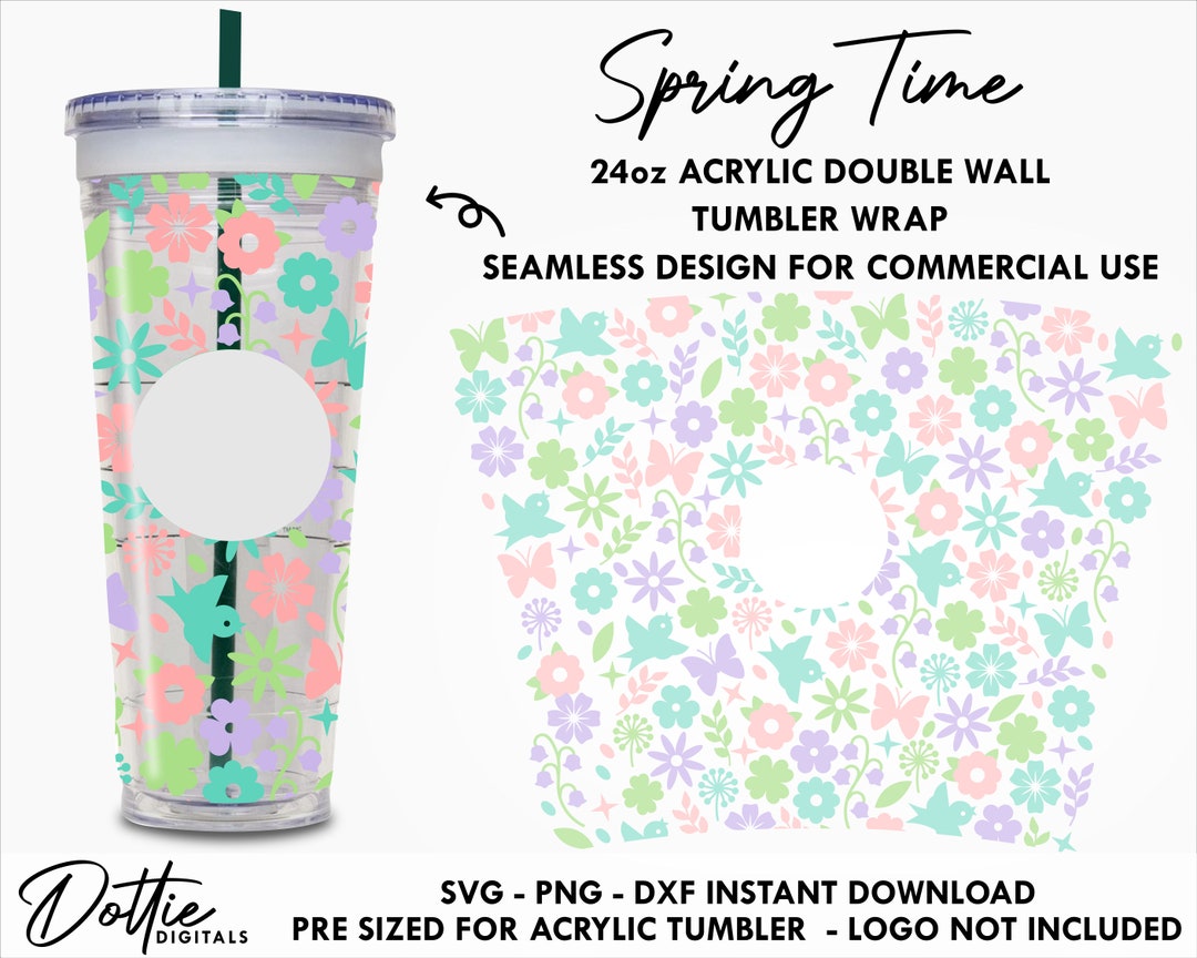 Spring Time Flowers Sbux Double Wall Acrylic Tumbler SVG PNG DXF ...