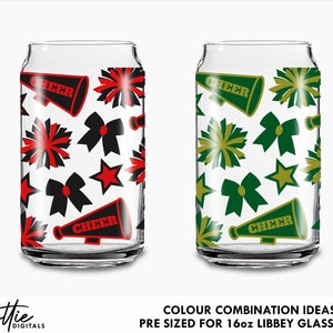 Cheerleader 16 Oz Glass Can Cutfile SVG PNG DXF Cheer Sport Bow Pompoms ...