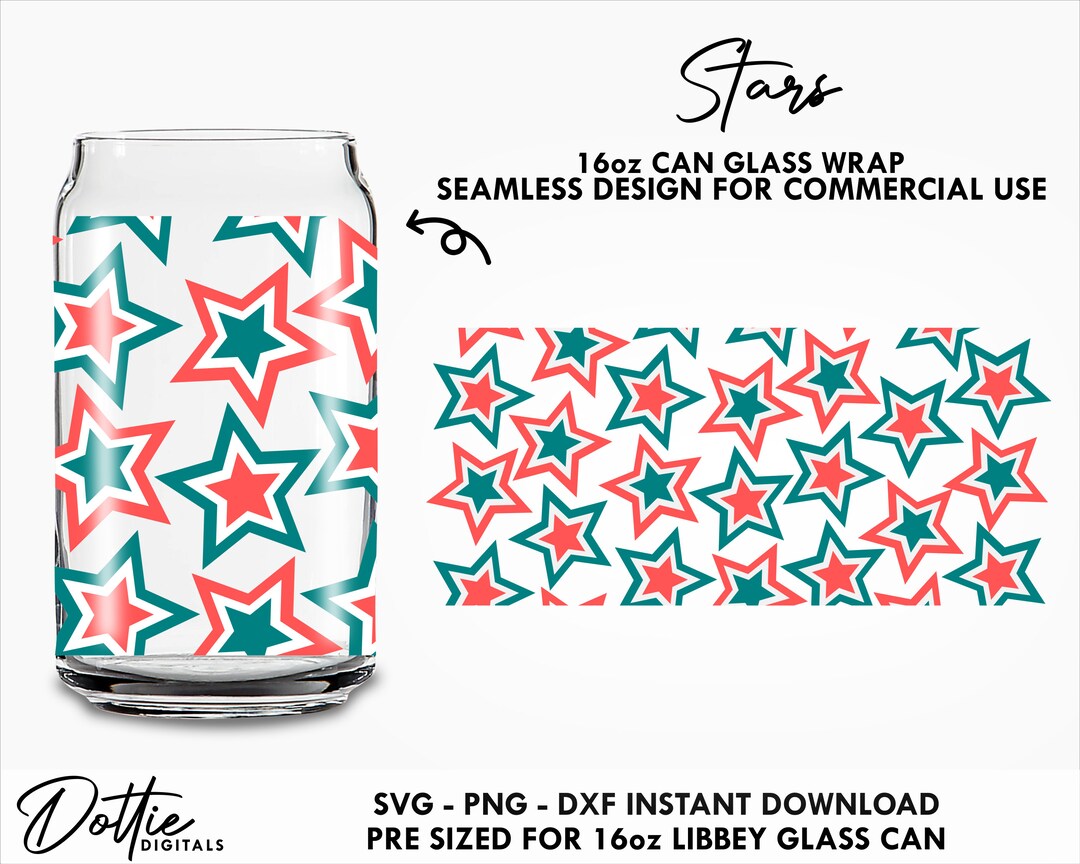 Star Pattern 16 Oz Glass Can Cutfile SVG PNG Dxf Usa America Party 4th ...