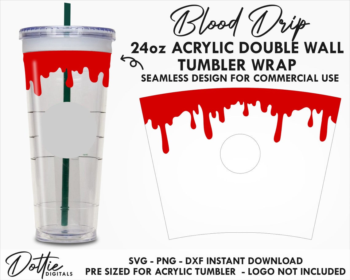 Blood Drip Acrylic Tumbler Wrap SVG PNG DXF - Halloween Double Wall ...