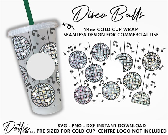 Disco Balls 24oz Cold Cup SVG PNG Dxf Glitter Mirror Ball - Etsy