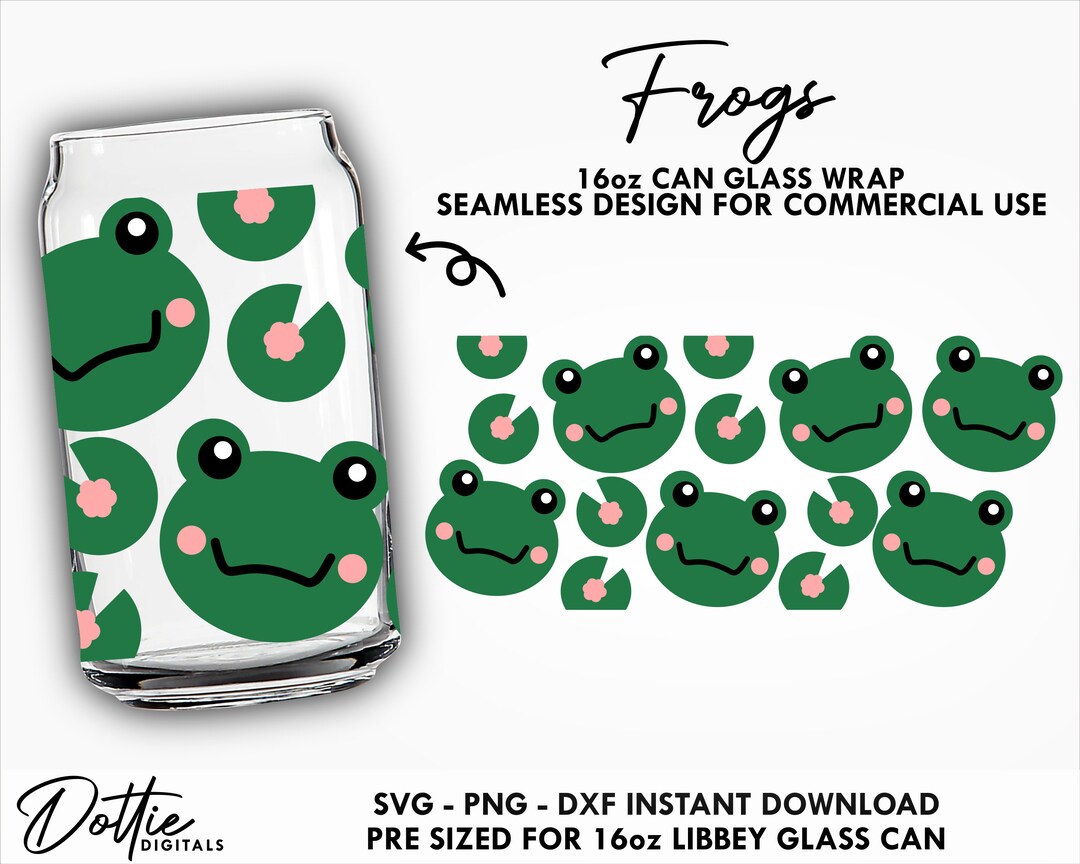 Frog Faces Glass Wrap SVG Frogs Lilly Pads 16oz Can Svg PNG DXF Cup ...