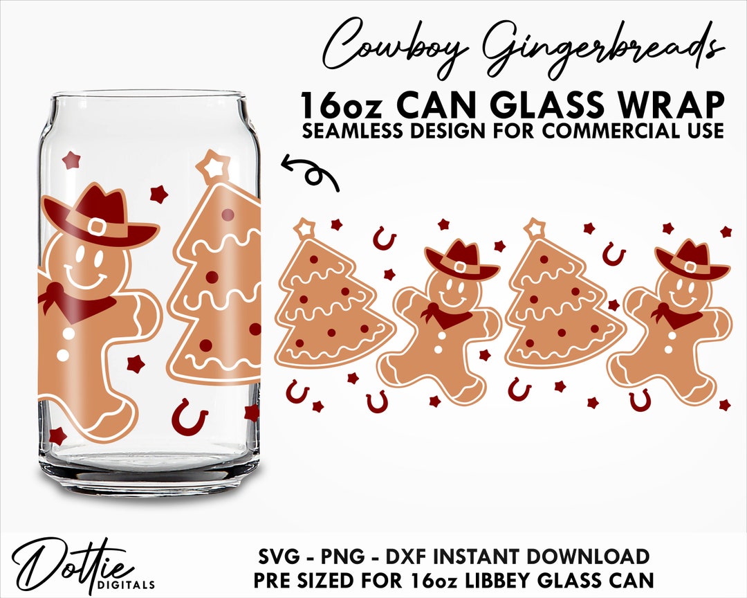 Cowboy Gingerbreads Glass Can SVG Festive Christmas Cookies 16oz Can ...