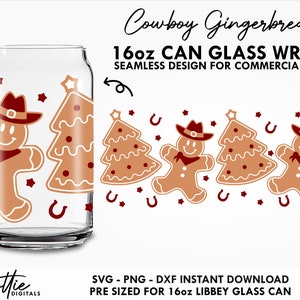Cowboy Gingerbreads Glass Can SVG Festive Christmas Cookies 16oz Can ...