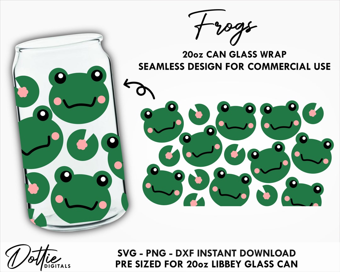 Cute Frogs 20 Oz Beer Glass Can SVG PNG DXF - Beer Can Lily Pad Wrap ...