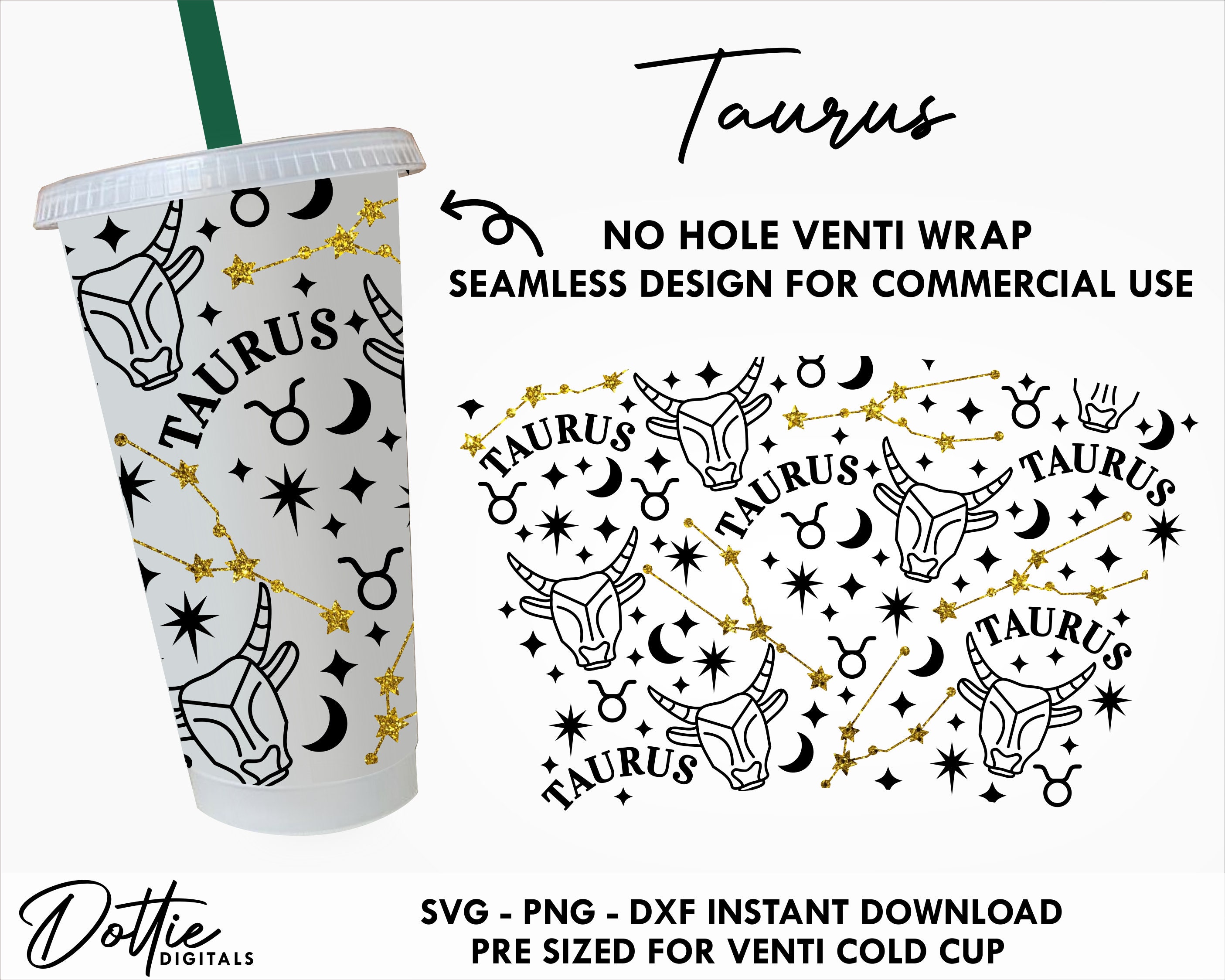 Taurus Sbux Cold Cup No Hole SVG PNG Dxf No Gap Star Sign - Etsy UK