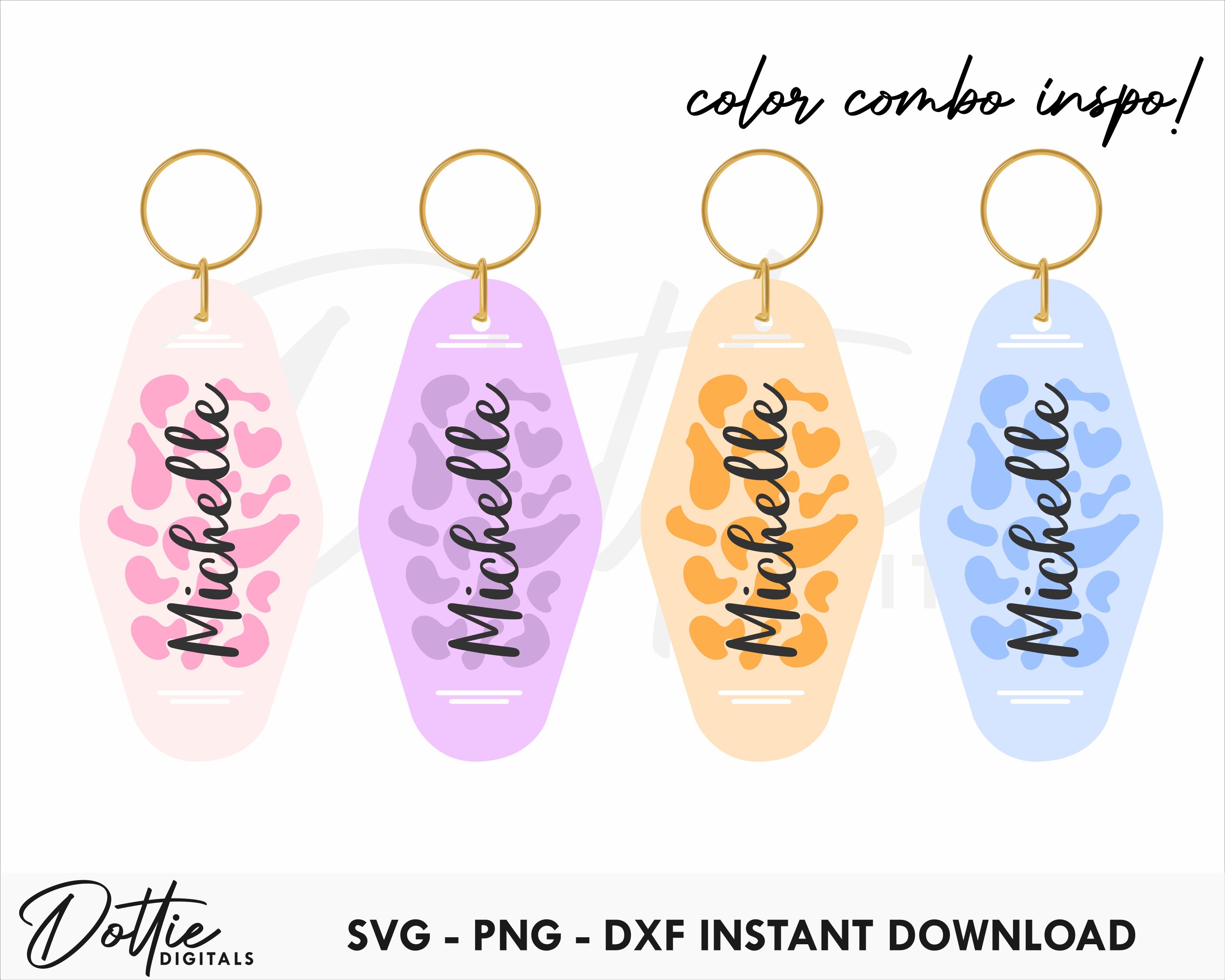 Cow Print Quote Motel Keychain SVG PNG DXF - Add Name Retro Hotel ...