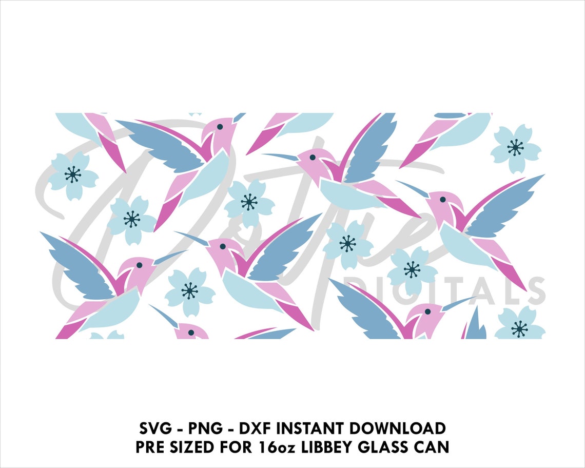 Hummingbird Glass Wrap SVG Flowers Birds 16oz Can Svg PNG DXF - Etsy