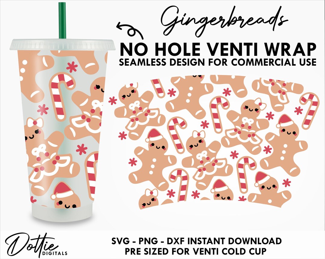 Christmas Gingerbread Men Sbux Cold Cup No Hole SVG PNG Dxf No Gap ...