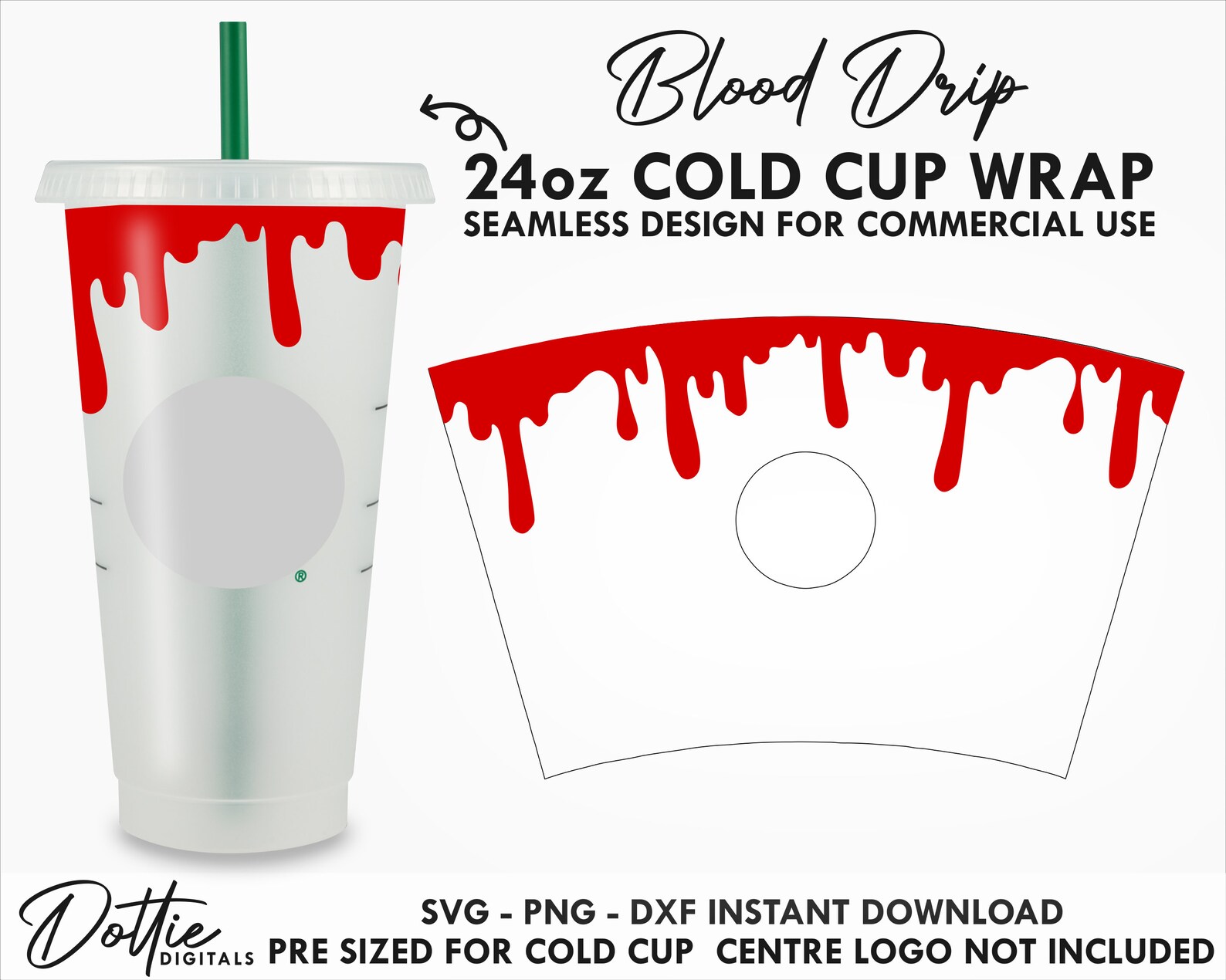 Spooky Cup SVG PNG DXF Blood Drip Halloween Cutting File 24oz - Etsy