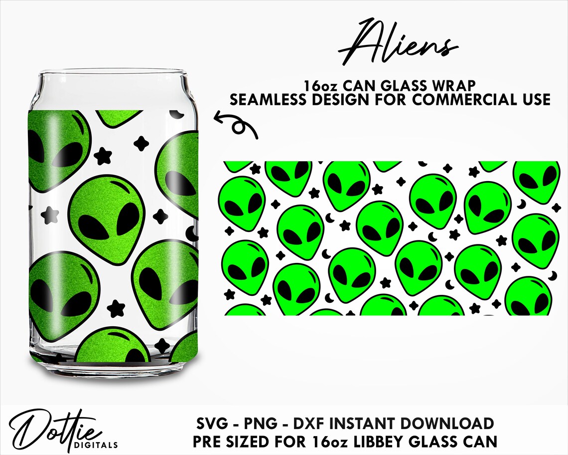 Aliens 16 Oz Glass Can Cutfile SVG PNG DXF Outer Space 16oz - Etsy
